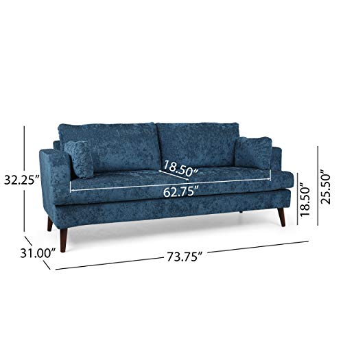 Christopher Knight Home Randolph Contemporary 3 Seater Fabric Sofa, Navy Blue + Espresso