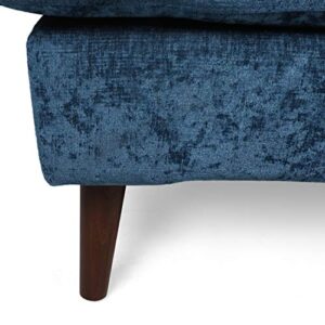 Christopher Knight Home Randolph Contemporary 3 Seater Fabric Sofa, Navy Blue + Espresso