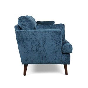 Christopher Knight Home Randolph Contemporary 3 Seater Fabric Sofa, Navy Blue + Espresso