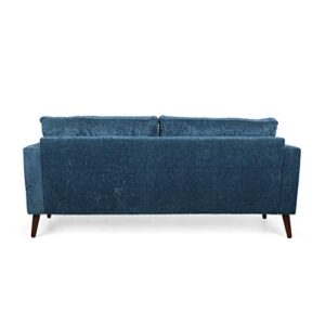 Christopher Knight Home Randolph Contemporary 3 Seater Fabric Sofa, Navy Blue + Espresso