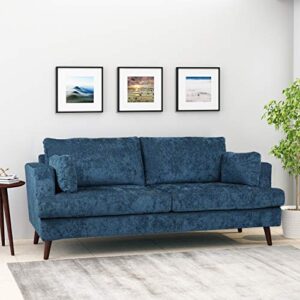 Christopher Knight Home Randolph Contemporary 3 Seater Fabric Sofa, Navy Blue + Espresso