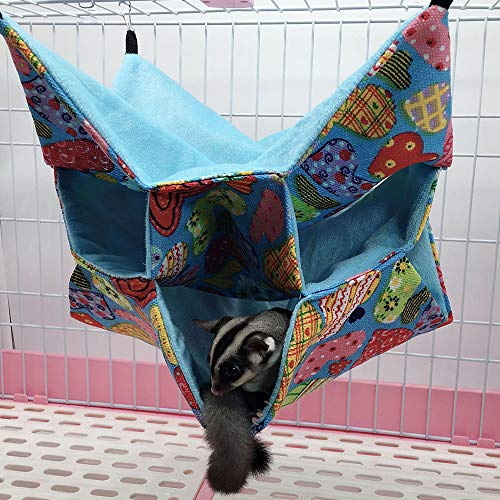 Small Animal Hanging Hammock Pet Swinging Bed 3 Tier Sleep Nap Sack Cage Accessories Kit Set Tunnel Ferret Rat Cave Sugar Glider Hideouts Warm Bedding for Squirrel Guinea Pig Parrot (Heart Pattern)