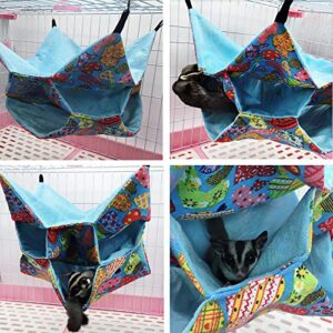 Small Animal Hanging Hammock Pet Swinging Bed 3 Tier Sleep Nap Sack Cage Accessories Kit Set Tunnel Ferret Rat Cave Sugar Glider Hideouts Warm Bedding for Squirrel Guinea Pig Parrot (Heart Pattern)