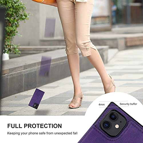 KIHUWEY Compatible with iPhone 12 iPhone 12 Pro Crossbody Wallet Case with Card Slots, Embossed Pattern Wrist Strap Kickstand Shoulder Crossbody Cover Case 6.1 Inch (Purple)