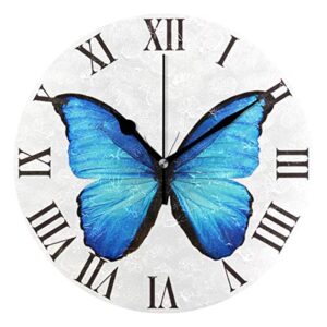 oreayn modern butterfly wall clock for home office bedroom living room decor non ticking blue