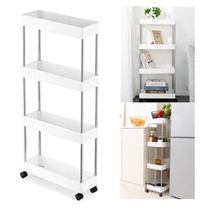 xerhnan 4 tier slim storage cart narrow shelving unit organizer slide out storage rolling utility cart tower rack for kitchen bathroom laundry narrow places,white