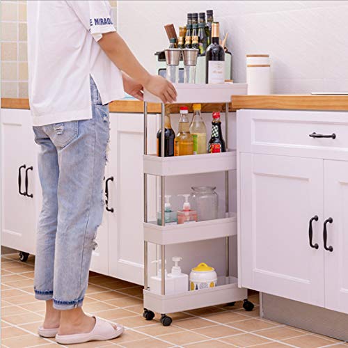 Xerhnan 4 Tier Slim Storage Cart Narrow Shelving Unit Organizer Slide Out Storage Rolling Utility Cart Tower Rack for Kitchen Bathroom Laundry Narrow Places,White