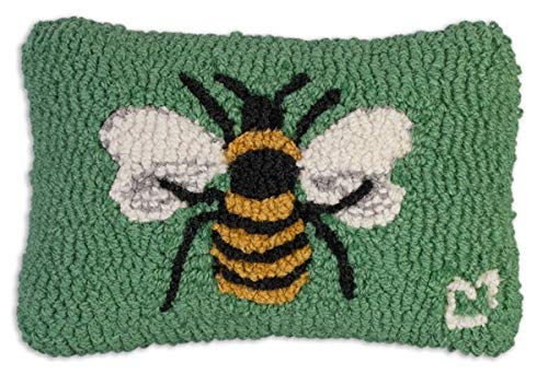 Chandler 4 Corners Artist-Designed Honey Bee Hand-Hooked Wool Decorative Petite Throw Pillow (8” x 12”)