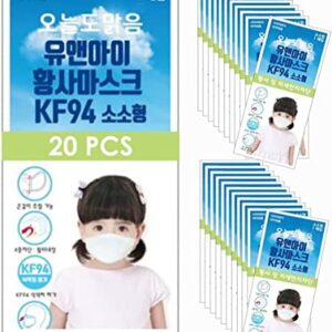 (Pack of 20) You and I KF94 Kids Face Mask, Age 2 to 4, 3-Layer Filters, Protective Nose Mouth Covering Dust Mask, Individual Packs, Made in Korea, Whtie KF94 Masks.