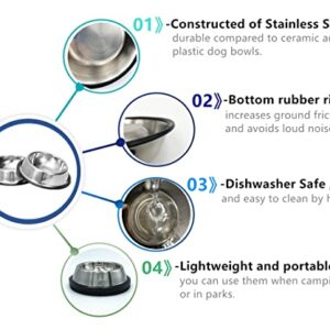 Mutsutaz 2 Pack Stainless Steel Dog Bowls with Rubber Bottom for Kitten, Puppies, Birds，¾ Cup / 6 oz