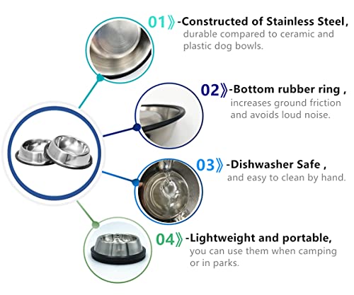 Mutsutaz 2 Pack Stainless Steel Dog Bowls with Rubber Bottom for Kitten, Puppies, Birds，¾ Cup / 6 oz