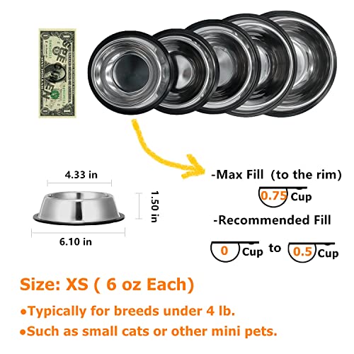 Mutsutaz 2 Pack Stainless Steel Dog Bowls with Rubber Bottom for Kitten, Puppies, Birds，¾ Cup / 6 oz