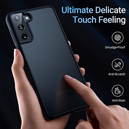 TORRAS Shockproof Galaxy S21 Case (Only), [Military Grade Drop Tested] Translucent Matte Hard Back with Soft Edge Slim Protective Compatible for Samsung Galaxy S21 Case, Black