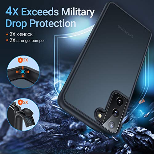 TORRAS Shockproof Galaxy S21 Case (Only), [Military Grade Drop Tested] Translucent Matte Hard Back with Soft Edge Slim Protective Compatible for Samsung Galaxy S21 Case, Black