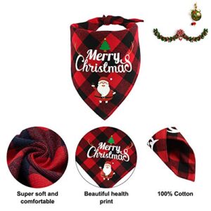 VIPITH 2 Piece Double-Sided Cotton Dog Christmas Bandanas, Classic Plaid Triangle Bibs Scarf, Washable Adjustable Kerchief Set Pet Costume Accessories for Small Medium Large Dogs Cats Pets