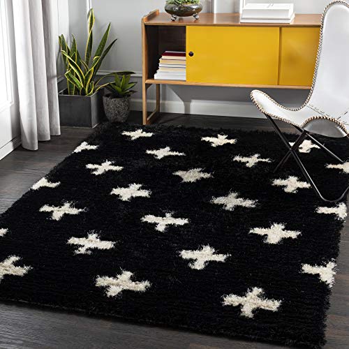 Artistic Weavers Modern Soft Swiss Cross Shag Area Rug, 5' x 7'6", Black