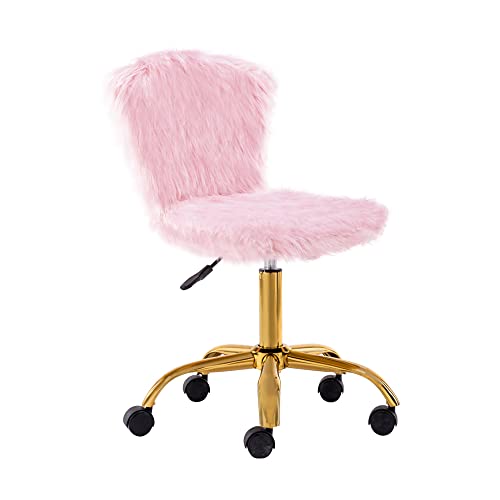 GIA Mid-Back Swivel Adjustable Small Vanity Chair with Faux Fur, Pink