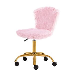 GIA Mid-Back Swivel Adjustable Small Vanity Chair with Faux Fur, Pink