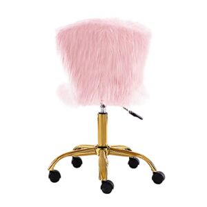 GIA Mid-Back Swivel Adjustable Small Vanity Chair with Faux Fur, Pink