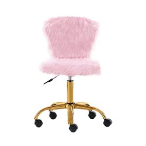 GIA Mid-Back Swivel Adjustable Small Vanity Chair with Faux Fur, Pink