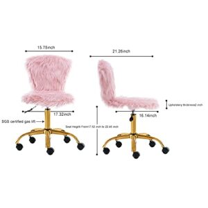 GIA Mid-Back Swivel Adjustable Small Vanity Chair with Faux Fur, Pink