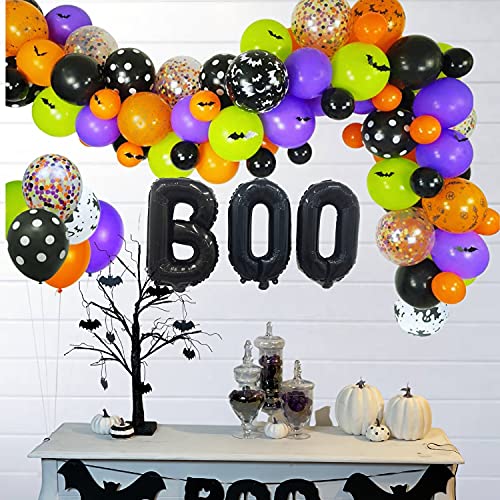 92 Pc BOO Foil, Bat, Latex, Confetti Halloween Balloon Garland Kit-Purple,Green, Orange, Confetti, Black, Polka Dots