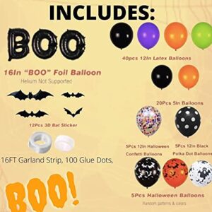 92 Pc BOO Foil, Bat, Latex, Confetti Halloween Balloon Garland Kit-Purple,Green, Orange, Confetti, Black, Polka Dots