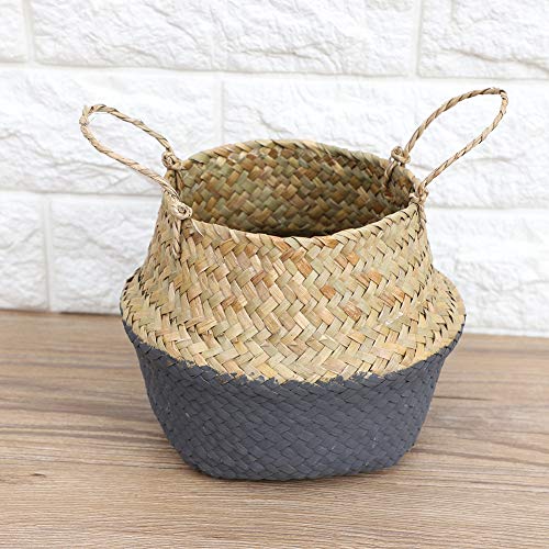 LetCart Storage Basket - Foldable Natural Seagrass Woven Clothes Storage Organizer Flower Plant Pot Basket(Black)