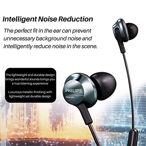 PHILIPS Pro Wired Earbuds, in Ear Headphones with Mic Powerful Bass, Hi-Res Audio, Comfort Fit, Lightweight Ear Phones with Microphone