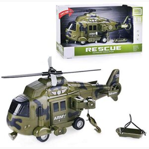 Liberty Imports Army Rescue Helicopter Friction Powered Toy Military Vehicle for Boys | Push and Go Chopper with Pretend Play Action Lights and Sounds (Military)