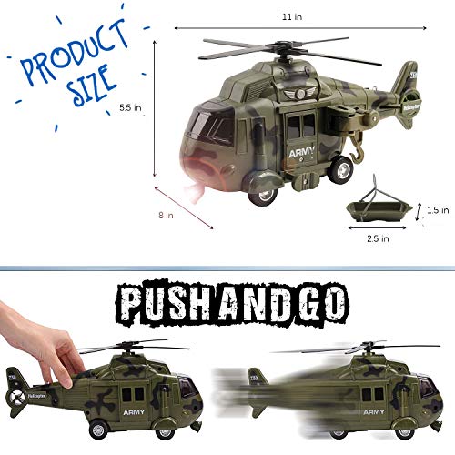 Liberty Imports Army Rescue Helicopter Friction Powered Toy Military Vehicle for Boys | Push and Go Chopper with Pretend Play Action Lights and Sounds (Military)