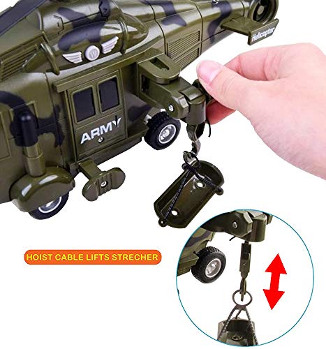 Liberty Imports Army Rescue Helicopter Friction Powered Toy Military Vehicle for Boys | Push and Go Chopper with Pretend Play Action Lights and Sounds (Military)