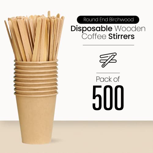 SPIXIR Coffee Stirrers Disposable Wooden Coffee Stir Sticks - Biodegradable Eco-Friendly Round-End Birchwood 5.5 Inches Large Wooden Stir Sticks - Pack of 500 Wood Stir Sticks