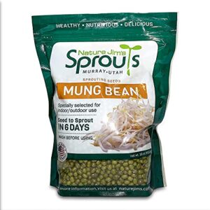 nature jims mung bean sprout seeds – 16 oz sprouting seeds – premium mung bean seeds – non gmo- resealable bag for longer freshness – rich in vitamins, minerals, fiber