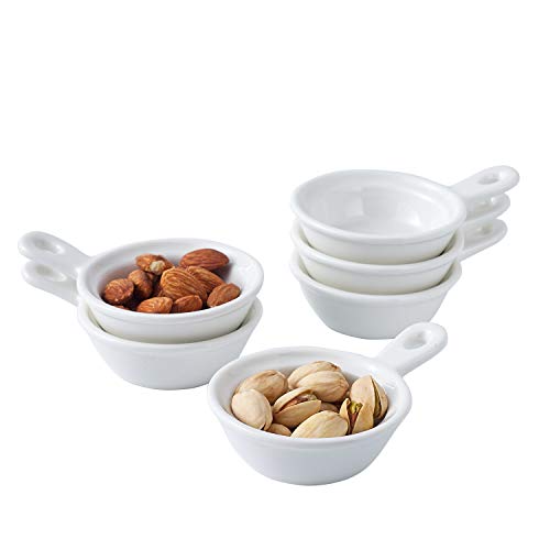 Bruntmor Set Of 6 Side Dish Porcelain Dip Bowl Set with Handle, for Soy Sauce, Ketchup, Appetizer, BBQ and Dinner, 1.7 ounce, White