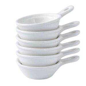 Bruntmor Set Of 6 Side Dish Porcelain Dip Bowl Set with Handle, for Soy Sauce, Ketchup, Appetizer, BBQ and Dinner, 1.7 ounce, White