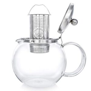 Teabloom All-in-One Glass Teapot and Tea Kettle – Heatproof Borosilicate Glass Tea Maker with Removable Stainless Steel Loose Tea Infuser – Classica Stovetop Tea Pot (40 oz)