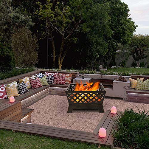 Douup 26" Extra Deep Fire Pit Backyard Patio Garden Stove Wood Burning Fireplace W/Long Fire Poker,Mesh Lid,Rain Cover