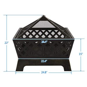 Douup 26" Extra Deep Fire Pit Backyard Patio Garden Stove Wood Burning Fireplace W/Long Fire Poker,Mesh Lid,Rain Cover