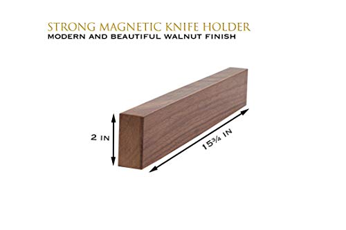 Walnut Magnetic Knife Holder, 16 Inch, Wooden Knife Magnetic Strip For Wall, Cooking Utensil Key Organizer Tool Wall, Neodymium Magnet