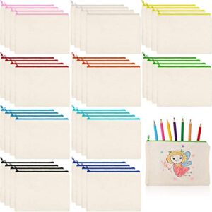 40 pieces canvas zipper pouch bags canvas pencil pouch canvas makeup bags blank canvas pencil case canvas cosmetic bag for travel diy craft school (9.25 x 6.89 inches, l)