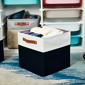 DECOMOMO Cube Storage Bins | Fabric Storage Cubes Closet Organizer Cubby Bins for Shelves Cloth Nursery Decorative Storage Cubes with Handles (Black &White, 11 x 11 x 11 inch)