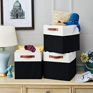 DECOMOMO Cube Storage Bins | Fabric Storage Cubes Closet Organizer Cubby Bins for Shelves Cloth Nursery Decorative Storage Cubes with Handles (Black &White, 11 x 11 x 11 inch)