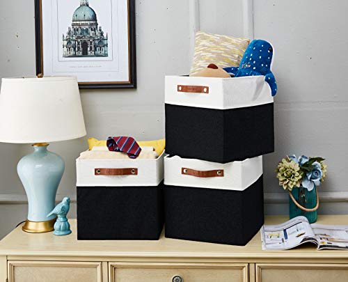 DECOMOMO Cube Storage Bins | Fabric Storage Cubes Closet Organizer Cubby Bins for Shelves Cloth Nursery Decorative Storage Cubes with Handles (Black &White, 11 x 11 x 11 inch)