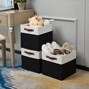 DECOMOMO Cube Storage Bins | Fabric Storage Cubes Closet Organizer Cubby Bins for Shelves Cloth Nursery Decorative Storage Cubes with Handles (Black &White, 11 x 11 x 11 inch)