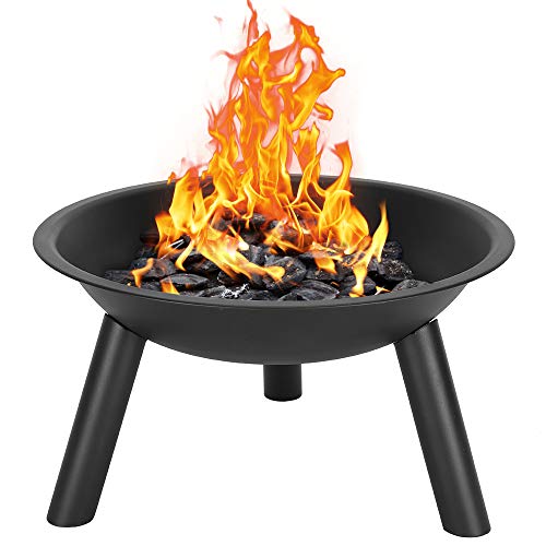 Douup 22'' Fire Bowl Outdoor Patio Fire Pit with Mesh Spark Screen Cover, Log Grate, Firepit Poker, Wood Burning Stove for Backyard, Camping, Bonfire, Patio