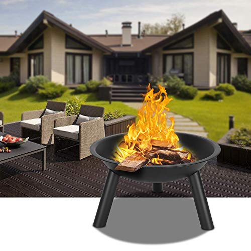 Douup 22'' Fire Bowl Outdoor Patio Fire Pit with Mesh Spark Screen Cover, Log Grate, Firepit Poker, Wood Burning Stove for Backyard, Camping, Bonfire, Patio