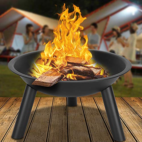 Douup 22'' Fire Bowl Outdoor Patio Fire Pit with Mesh Spark Screen Cover, Log Grate, Firepit Poker, Wood Burning Stove for Backyard, Camping, Bonfire, Patio