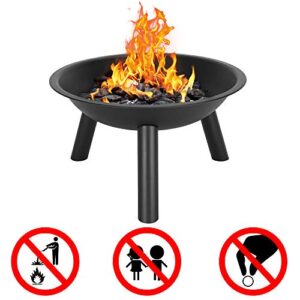 Douup 22'' Fire Bowl Outdoor Patio Fire Pit with Mesh Spark Screen Cover, Log Grate, Firepit Poker, Wood Burning Stove for Backyard, Camping, Bonfire, Patio