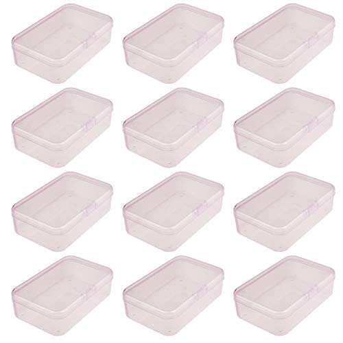 Goodma 12 Pieces Mini Rectangular Plastic Boxes Empty Storage Organizer Containers with Hinged Lids for Small Items and Other Craft Projects (Pink, 3.3 x 2.2 x 1 inch)